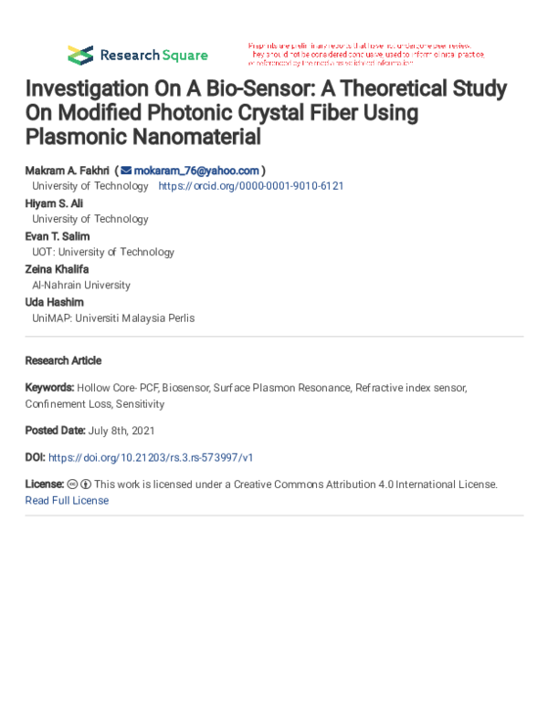 (PDF) Investigation On A Bio-Sensor: A Theoretical Study On Modified Photonic Crystal Fiber ...