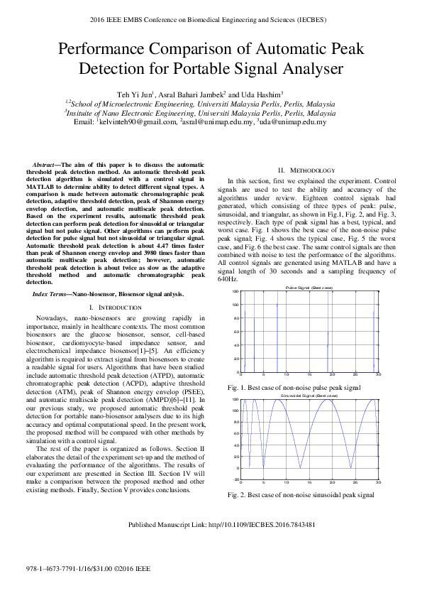 (PDF) Performance comparison of automatic peak detection for portable signal analyser