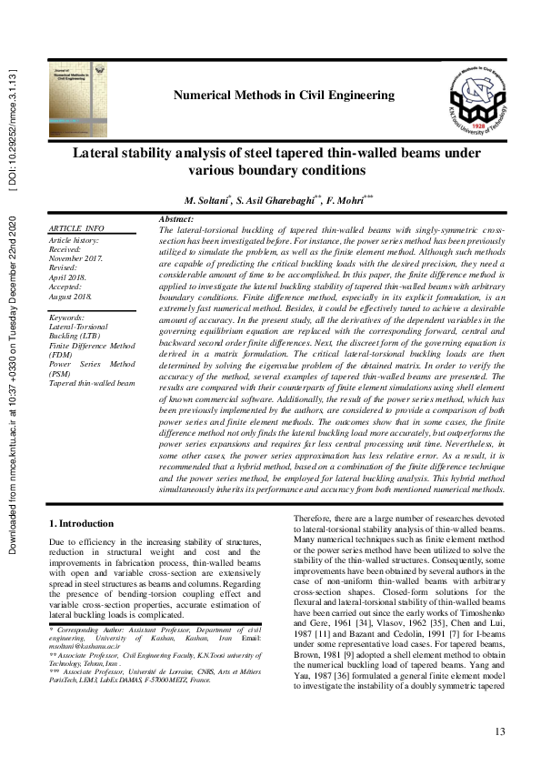 (PDF) Lateral stability analysis of steel tapered thin-walled beams ...