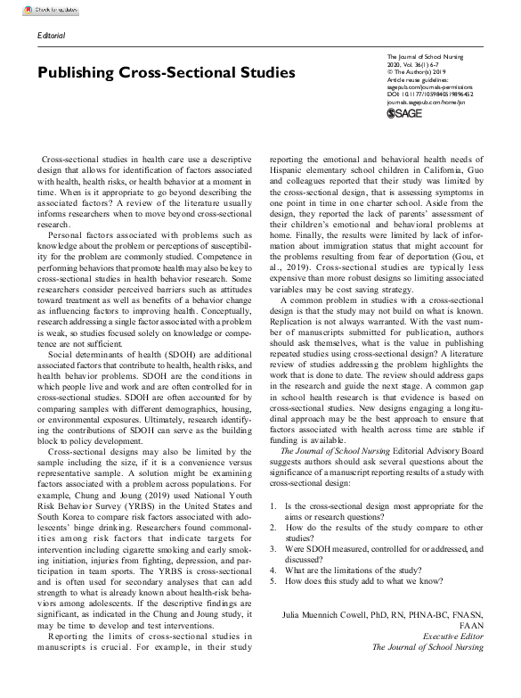 (PDF) Publishing Cross-Sectional Studies