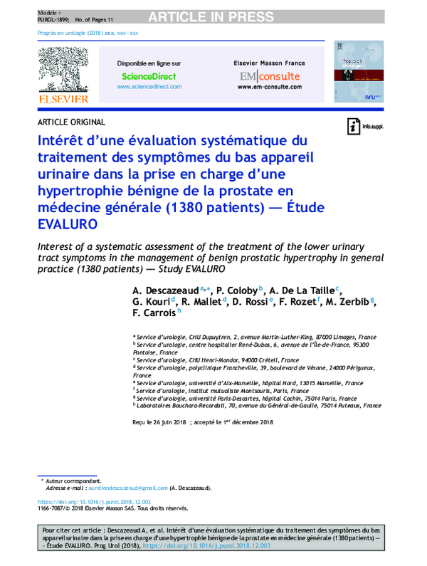 (PDF) Intérêt d’une évaluation systématique du traitement des symptômes ...
