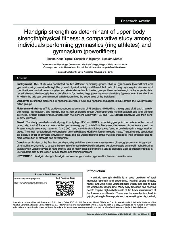 (PDF) Handgrip strength as determinant of upper body strength/physical ...