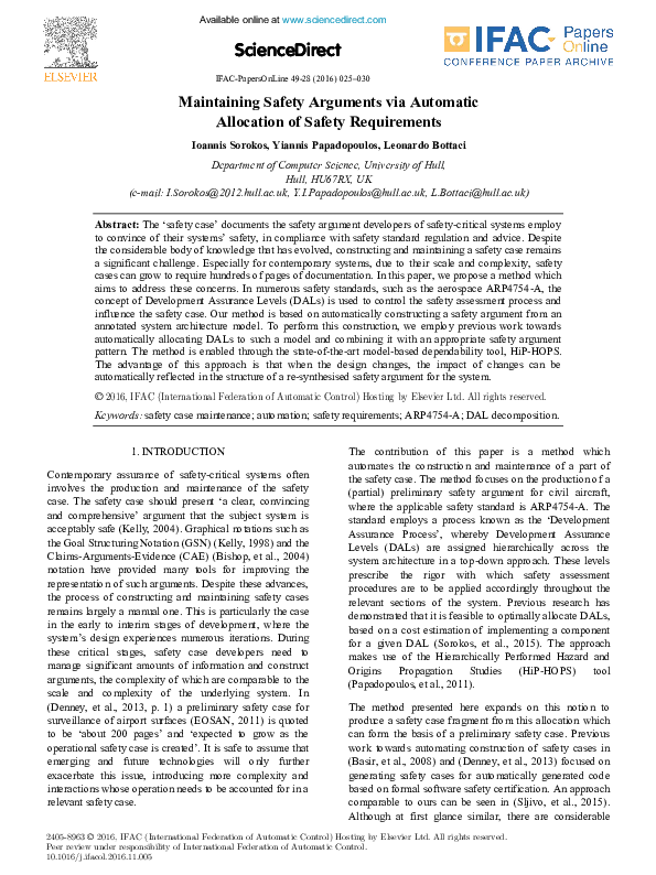 (PDF) Maintaining Safety Arguments via Automatic Allocation of Safety Requirements