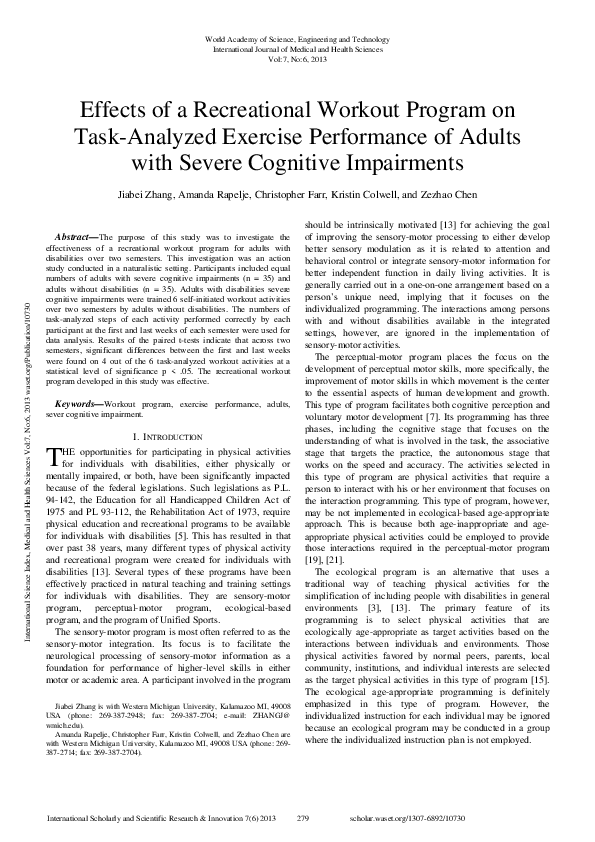 (PDF) Effects Of A Recreational Workout Program On Task-Analyzed ...