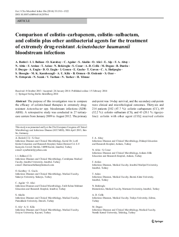 (PDF) Comparison of colistin–carbapenem, colistin–sulbactam, and ...