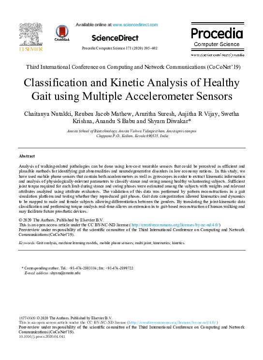 Pdf Classification And Kinetic Analysis Of Healthy Gait Using Multiple Accelerometer Sensors