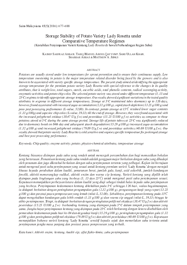 (PDF) Storage stability of potato variety Lady Rosetta under ...