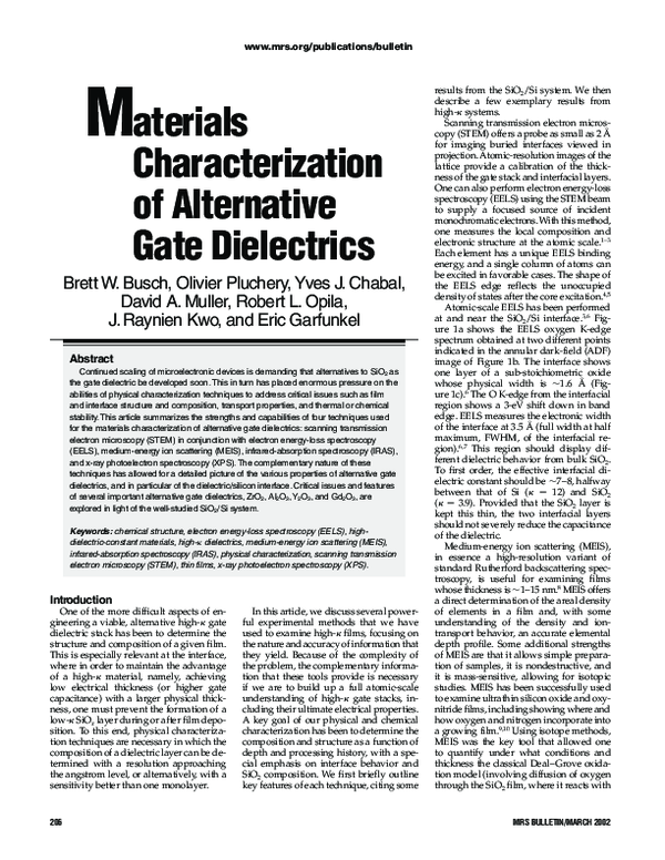 (PDF) Materials Characterization of Alternative Gate Dielectrics