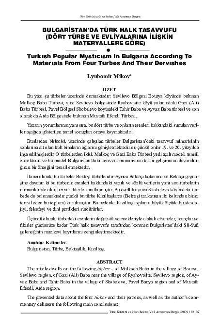 (PDF) Türk Kültürü ve HACI BEKTAŞ VELİ Araştırma Dergisi