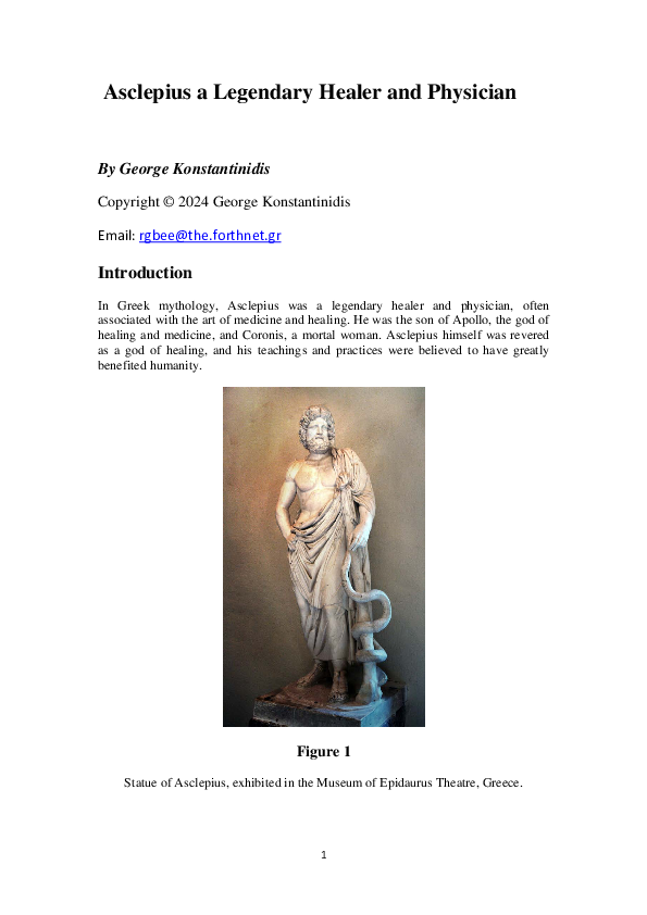 (PDF) Asclepius a Legendary Healer and Physician