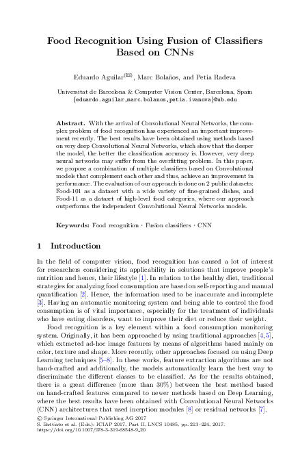 (PDF) Food Recognition Using Fusion of Classifiers Based on CNNs