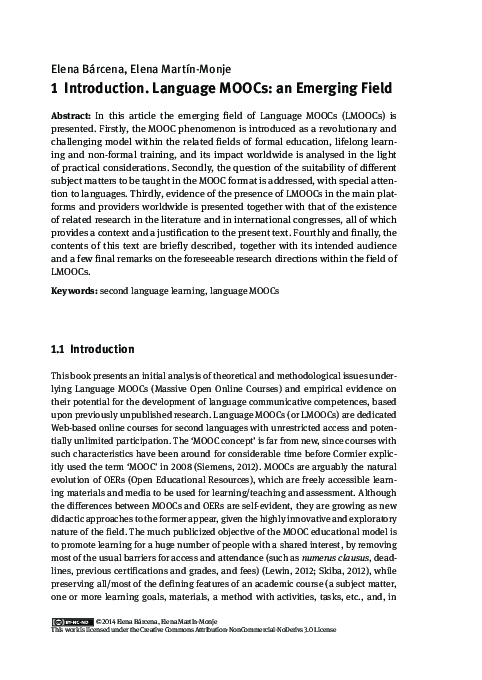 (PDF) 1 Introduction. Language MOOCs: an Emerging Field