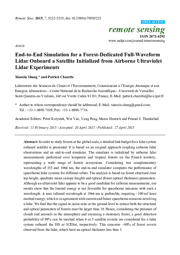 (PDF) End-to-End Simulation for a Forest-Dedicated Full-Waveform Lidar ...