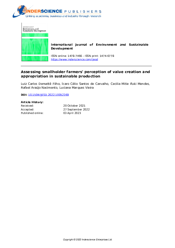 (PDF) Assessing smallholder farmers perception of value creation and ...
