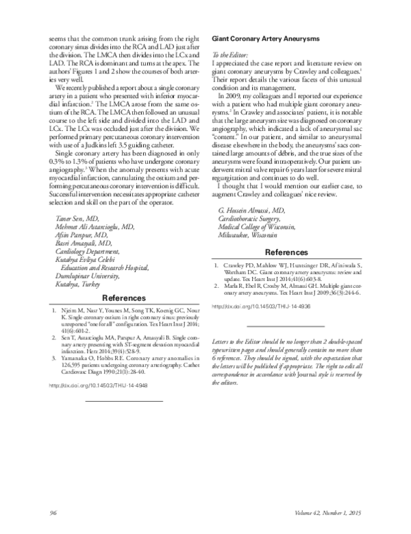 (PDF) Giant Coronary Artery Aneurysms