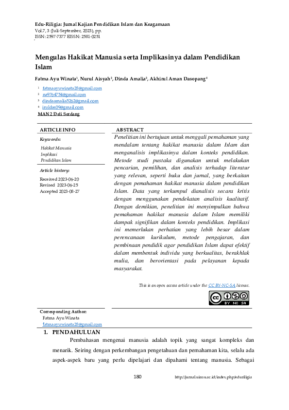 (PDF) Mengulas Hakikat Manusia serta Implikasinya dalam Pendidikan Islam