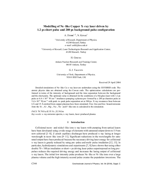 (PDF) Modelling of Ne-like Copper X-ray laser driven by 1.2 ps short ...