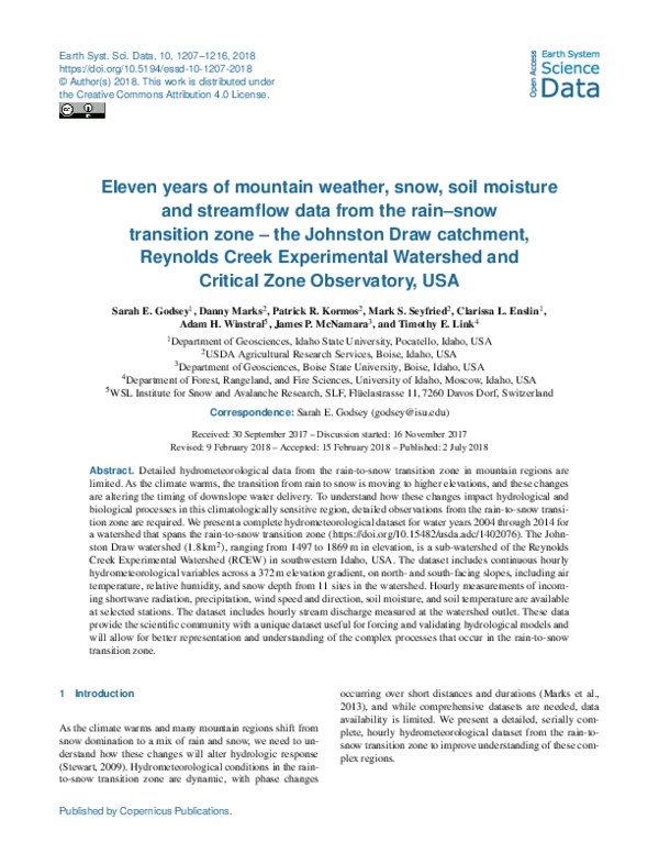 (PDF) Eleven years of mountain weather, snow, soil moisture and ...