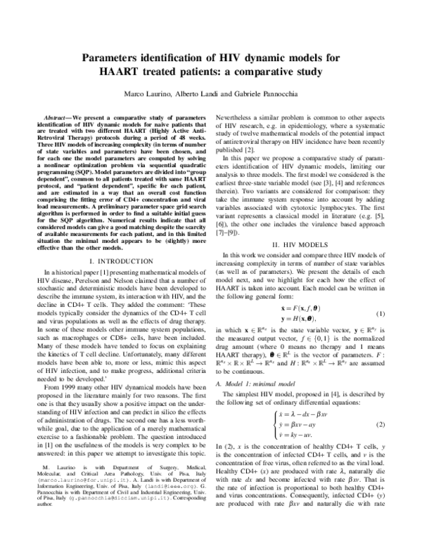 (PDF) Parameters identification of HIV dynamic models for HAART treated patients: A comparative ...