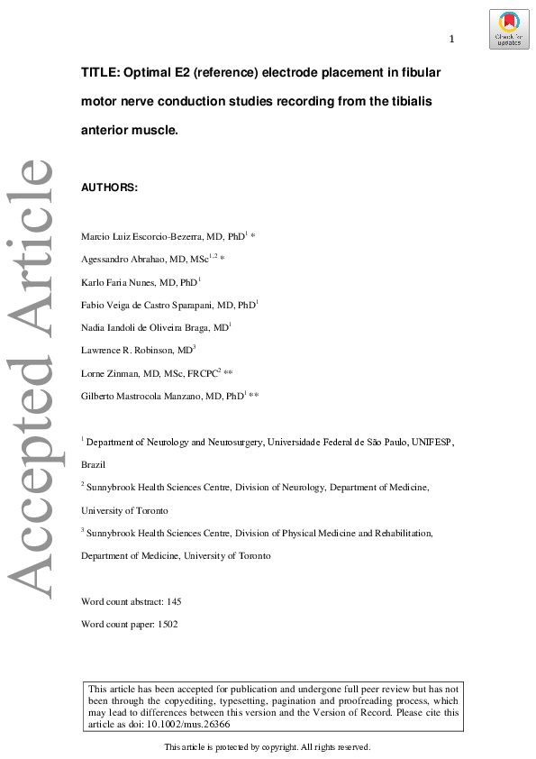 (PDF) Optimal E2 (reference) electrode placement in fibular motor nerve ...