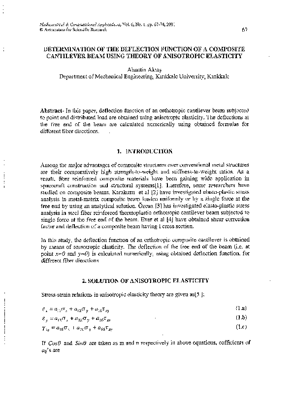 (PDF) Determination of the Deflection Function of a Composite Cantilever Beam Using Theory of ...