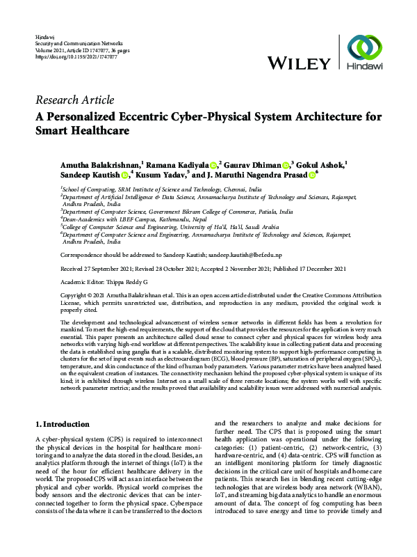 (PDF) A Personalized Eccentric Cyber-Physical System Architecture for Smart Healthcare