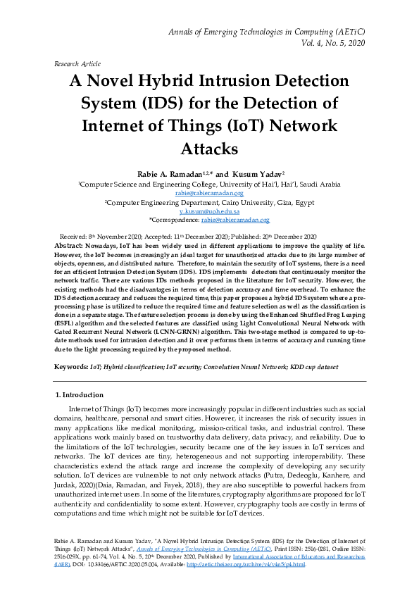 (PDF) A Novel Hybrid Intrusion Detection System (IDS) for the Detection of Internet of Things ...