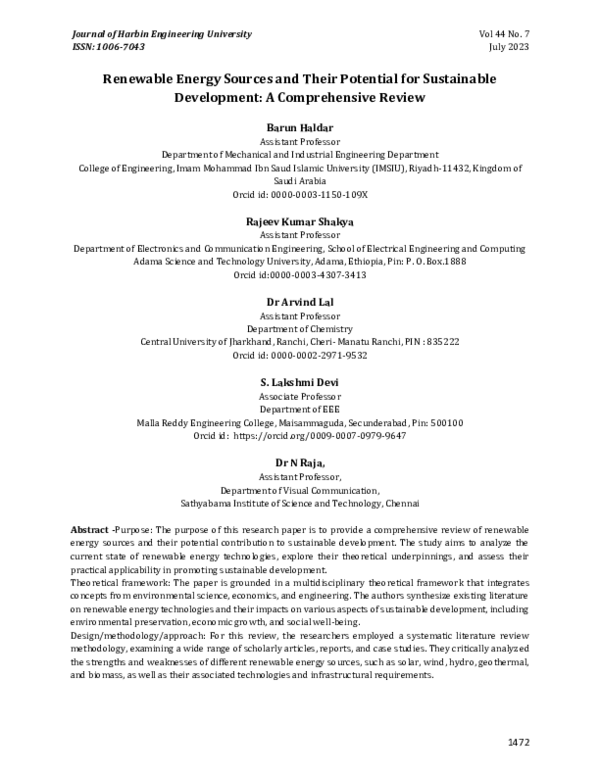 (PDF) Renewable Energy Sources and Their Potential for Sustainable ...