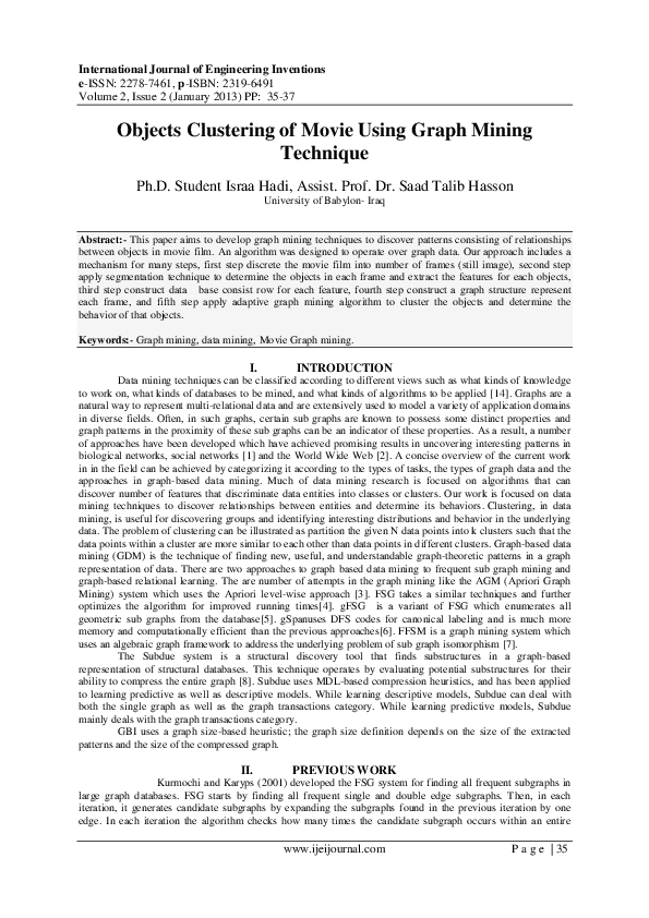 (PDF) Objects clustering of movie using graph mining technique
