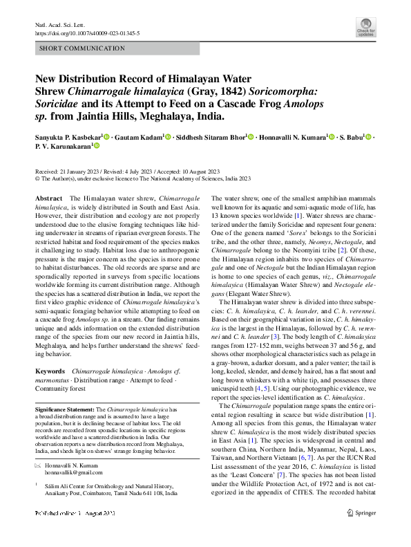 (PDF) New Distribution Record of Himalayan Water Shrew Chimarrogale ...