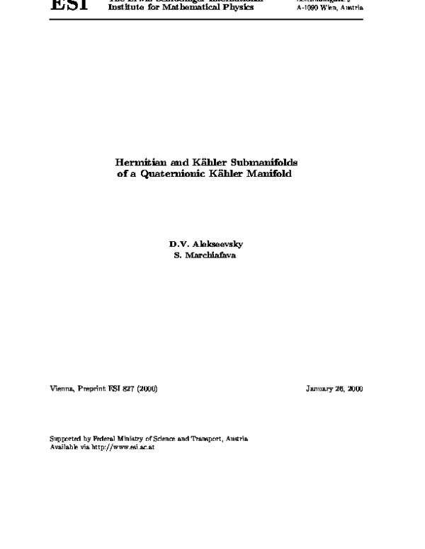 (PDF) Hermitian and Kahler submanifolds of a quaternionic Kahler manifold