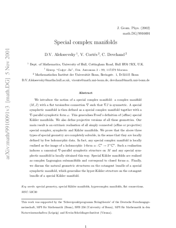 Pdf Special Complex Manifolds