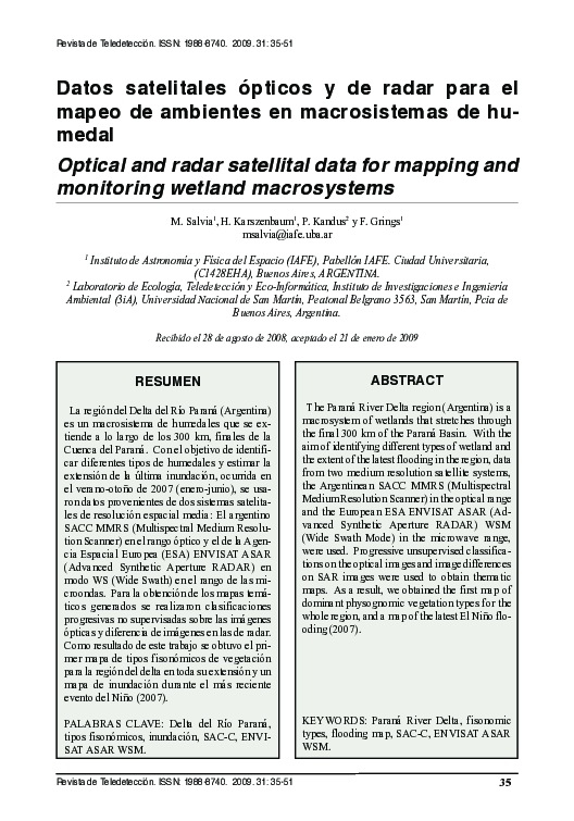 (PDF) Optical and radar satellital data for mapping and monitoring ... (PDF) Optical and radar satellital data for mapping and monitoring ...