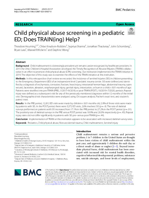 (PDF) Child physical abuse screening in a pediatric ED; Does TRAIN(ing ...