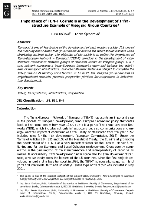 (PDF) Importance of TEN-T Corridors in the Development of ...