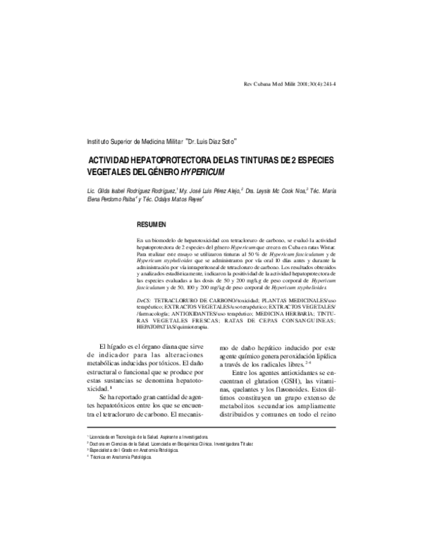 (PDF) Actividad hepatoprotectora de las tinturas de 2 especies vegetales del género hypericum
