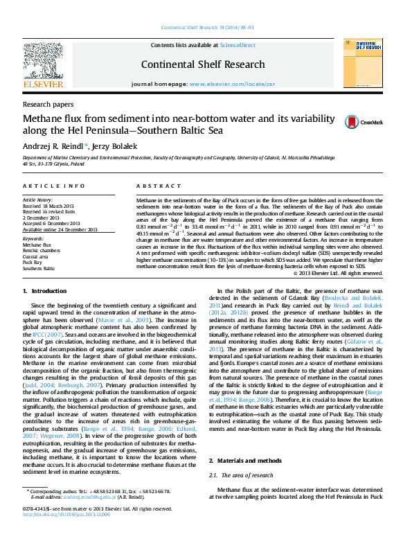(PDF) Methane flux from sediment into near-bottom water and its ...