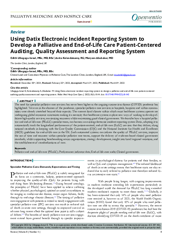 (PDF) Using Datix Electronic Incident Reporting System to Develop a Palliative and End-of-Life ...