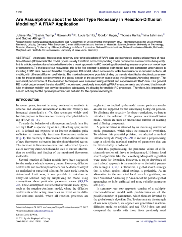 (PDF) Are Assumptions about the Model Type Necessary in Reaction-Diffusion Modeling? A FRAP ...