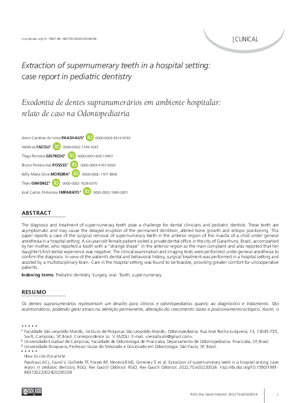 (PDF) Extraction of supernumerary teeth in a hospital setting: case ...