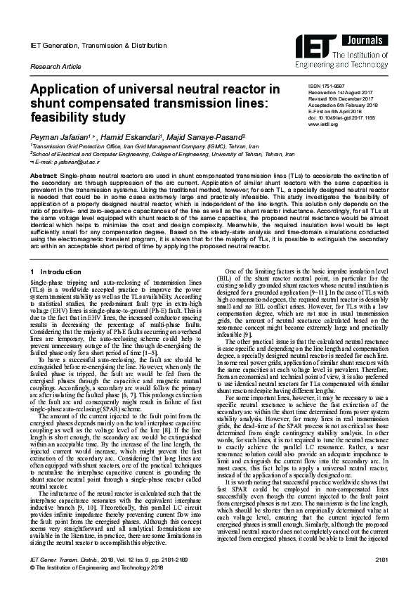 (PDF) Application of universal neutral reactor in shunt compensated ...