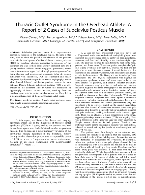 (PDF) Thoracic Outlet Syndrome in the Overhead Athlete