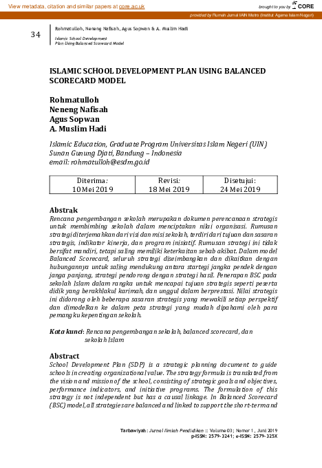 (PDF) Islamic School Development Plan Using Balanced Scorecard Model