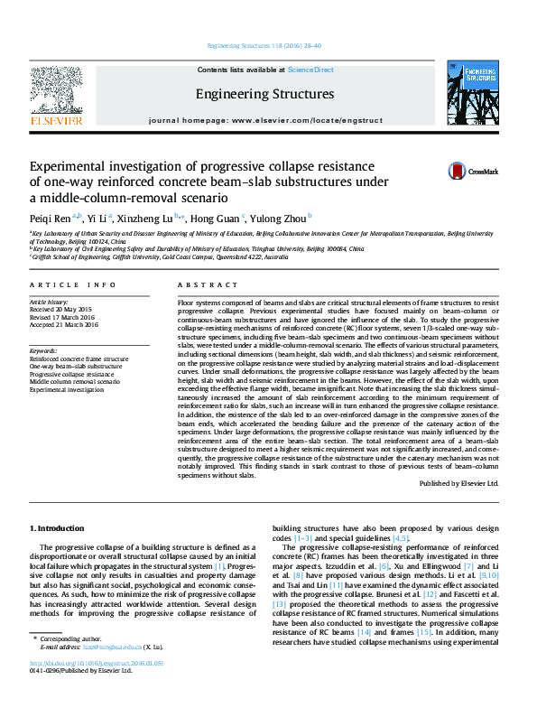 (PDF) Experimental investigation of the progressive collapse of reinforced concrete structures ...