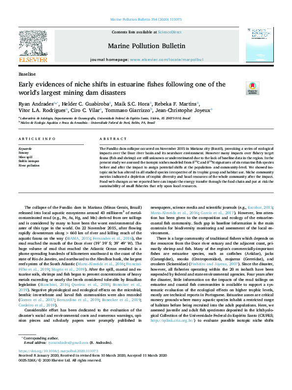 (PDF) Early evidences of niche shifts in estuarine fishes following one ...