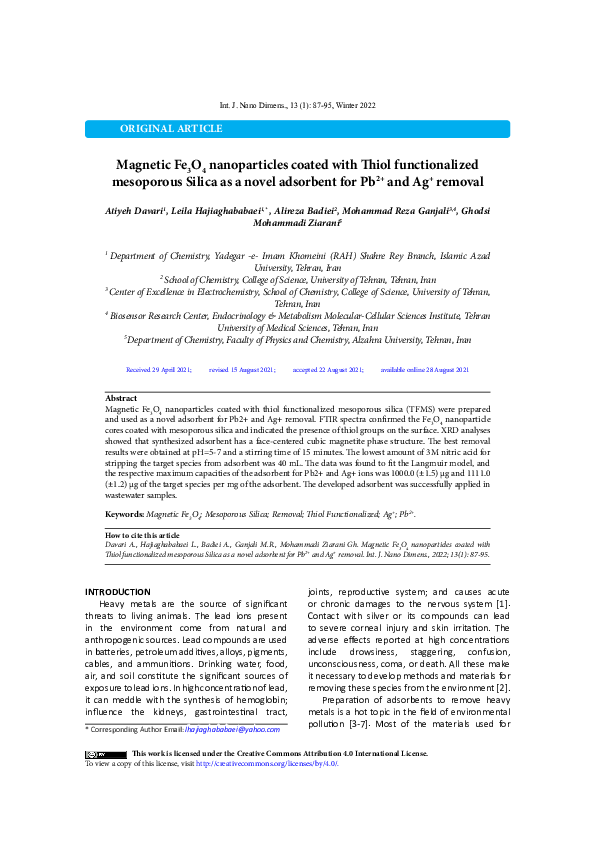 (PDF) Magnetic Fe3O4 nanoparticles coated with Thiol functionalized ...