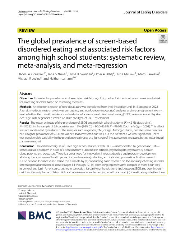 (PDF) The global prevalence of screen-based disordered eating and ...