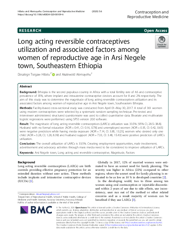 (PDF) Long acting reversible contraceptives utilization and associated ...