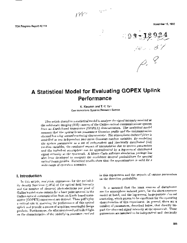 (PDF) A statistical model for evaluating GOPEX uplink performance