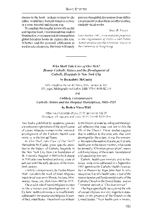 (PDF) Who Shall Take Care of Our Sick?: Roman Catholic Sisters and the ...